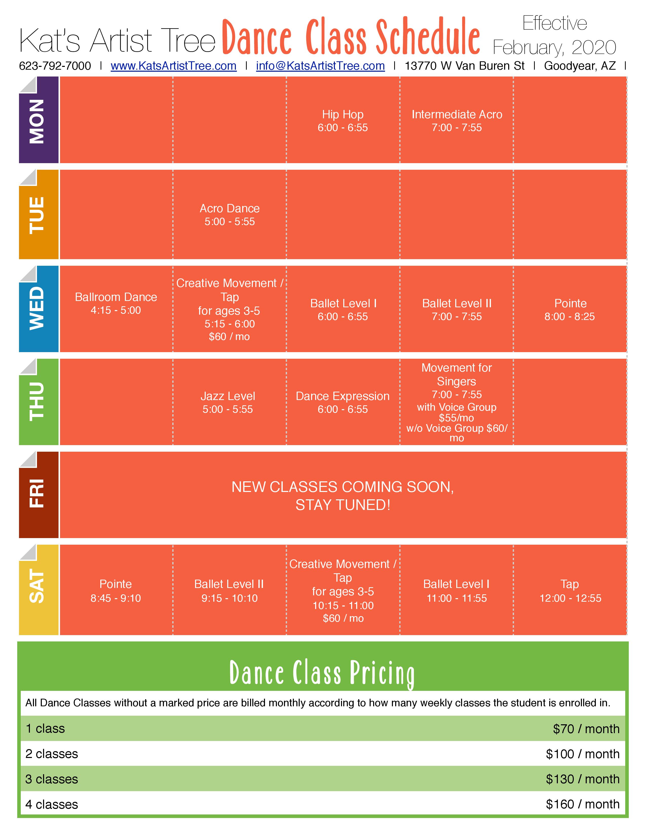 Class Schedule & Pricing – Kat's Artist Tree