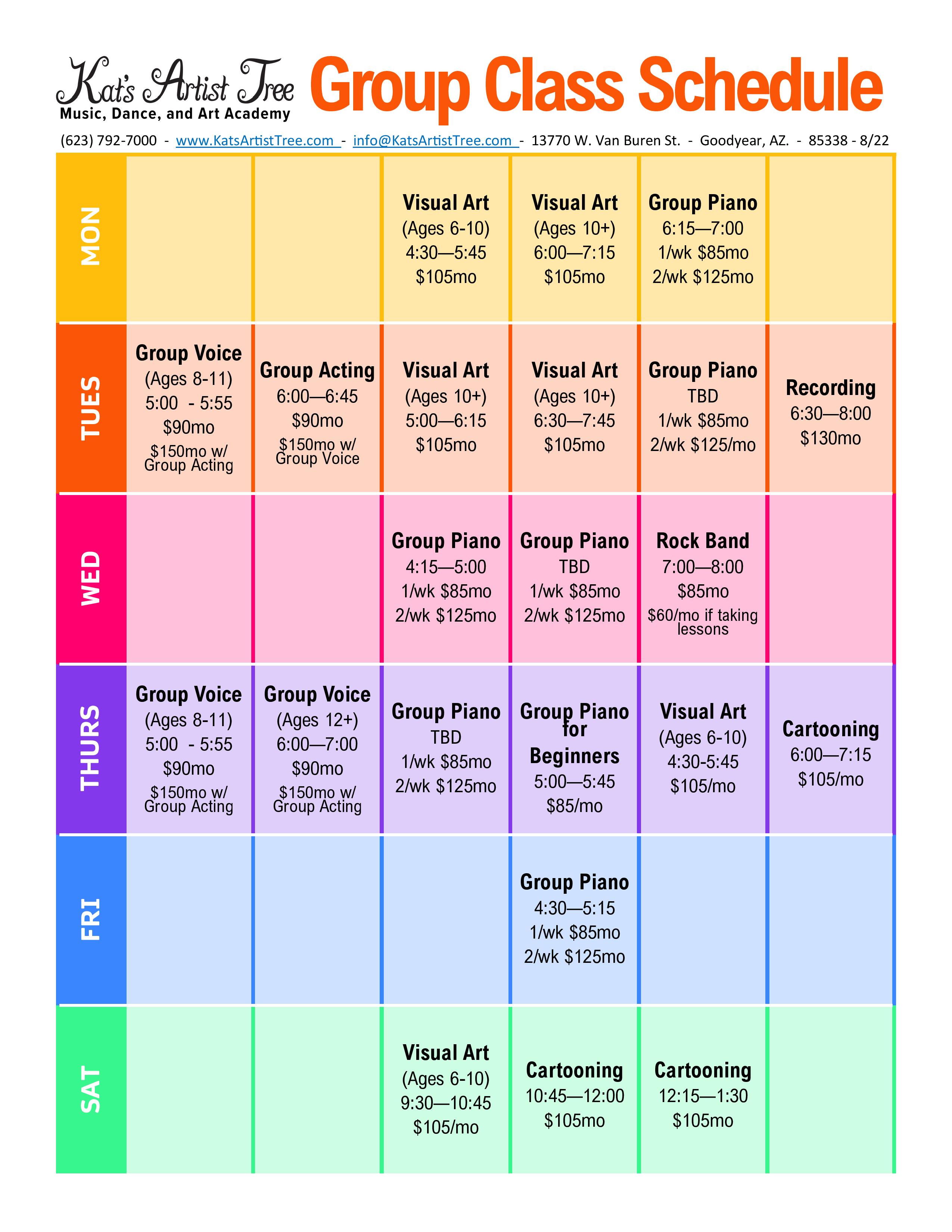 Class Schedule & Pricing – Kat's Artist Tree